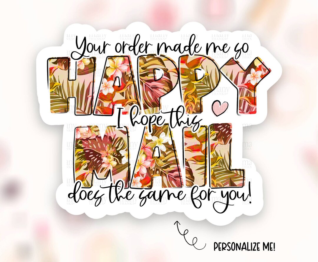 Happy Mail Sticker Download PNG, Tropical Floral Boho Package Label ...