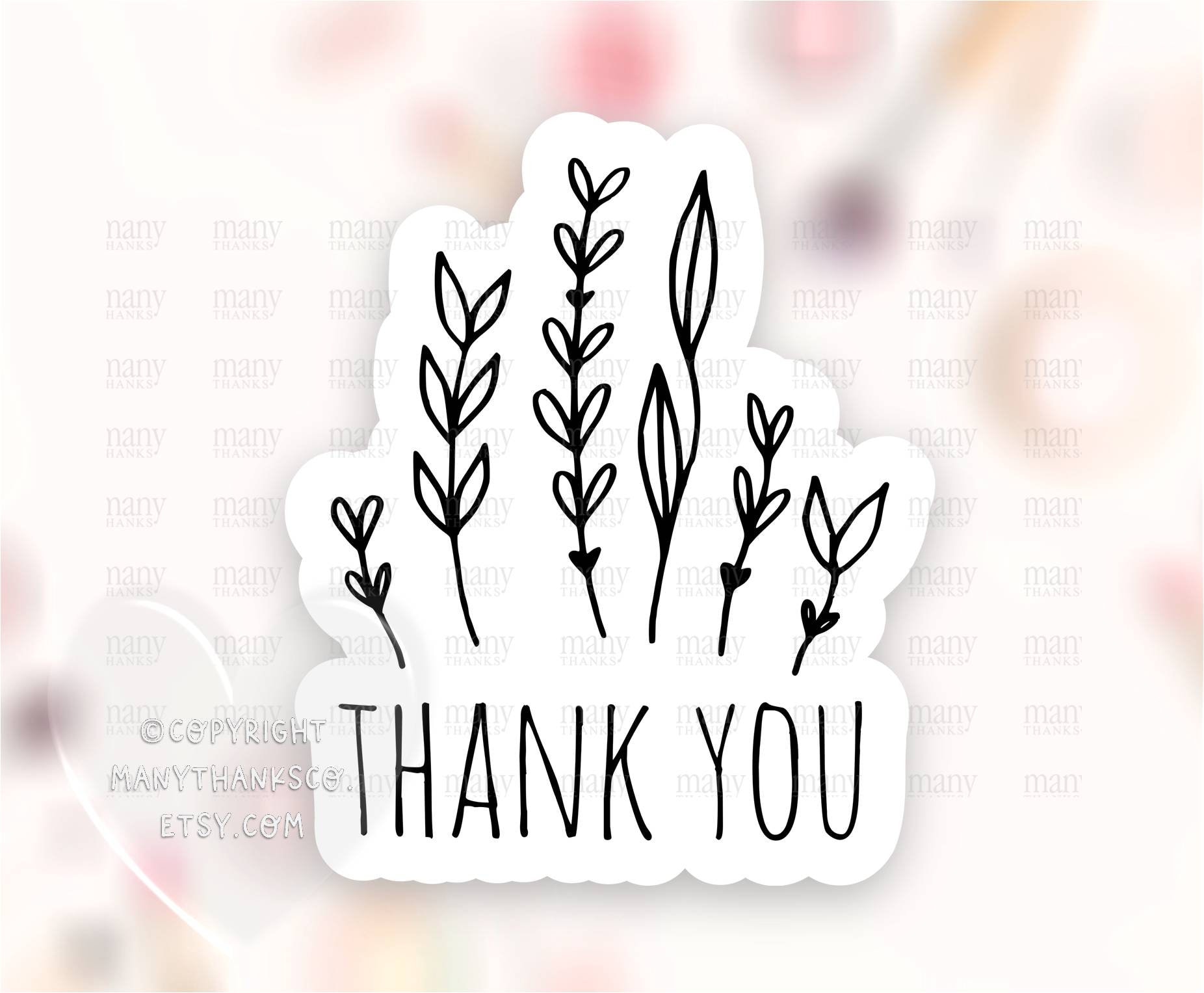 Thank You Stickers PNG Black White Floral Doodles Small - Etsy UK