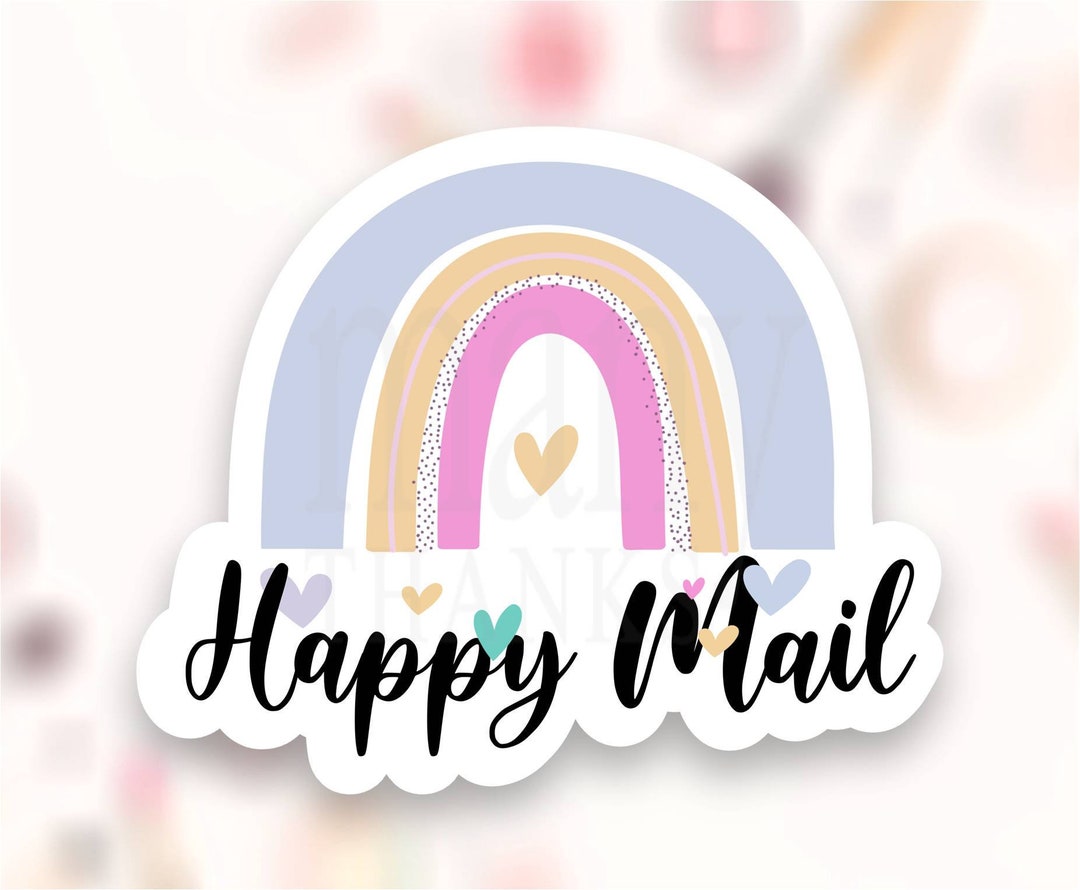 Rainbow Hearts Happy Mail Sticker, Pink Purple Drawing, 2" Small ...