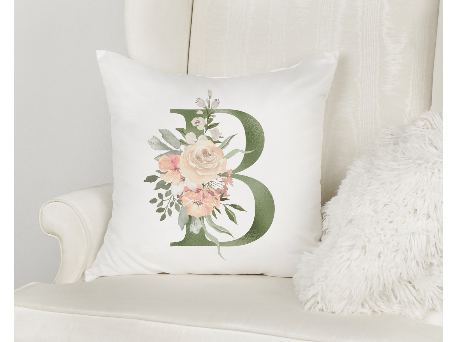 Sage Green Floral Alphabet Set PNG Download, Monogram Letters, Cream ...