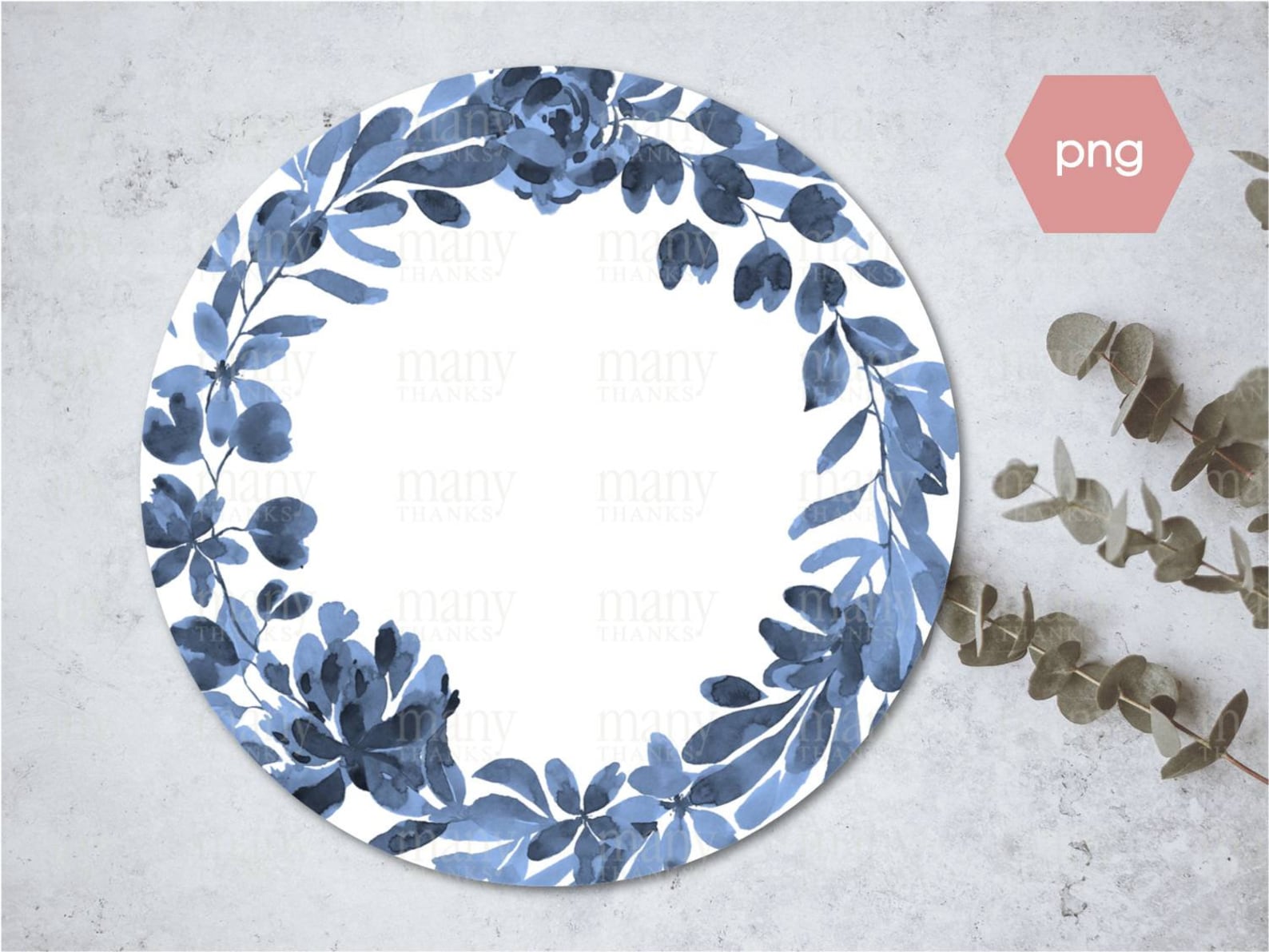 Blank Labels Navy Blue Floral Wreath Border PNG Circle - Etsy