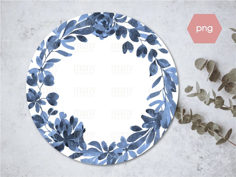 Blank Labels Navy Blue Floral Wreath Border PNG Circle - Etsy