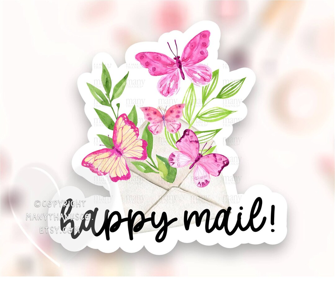 Happy Mail Sticker PNG, Floral Butterflies Envelope Small Business ...