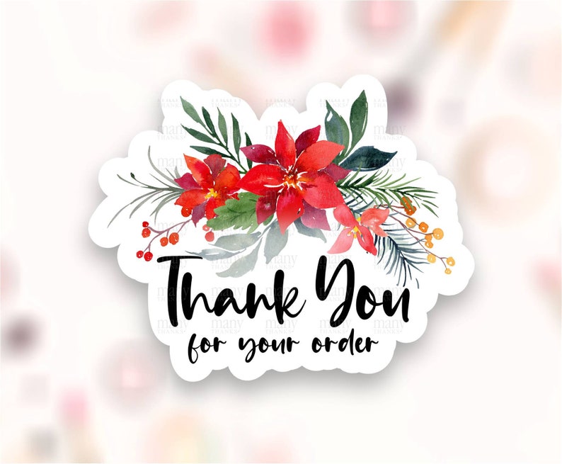Thank You for Your Order Sticker PNG Christmas Red Poinsettia - Etsy