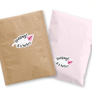 Hurray! It's Here Sticker PNG, Pink Paper Airplane for Small Business ...