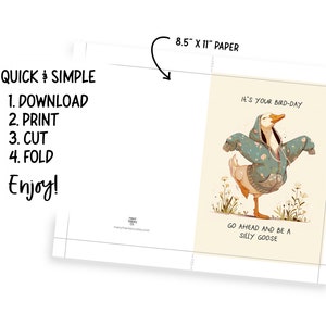Silly Goose Printable Greeting Card, Funny Happy Birthday Bird Pun ...