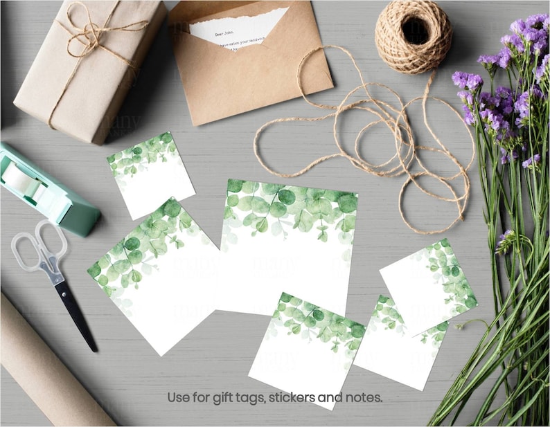 Blank Labels Circle Square Green Eucalyptus Leaf Drop Frame - Etsy