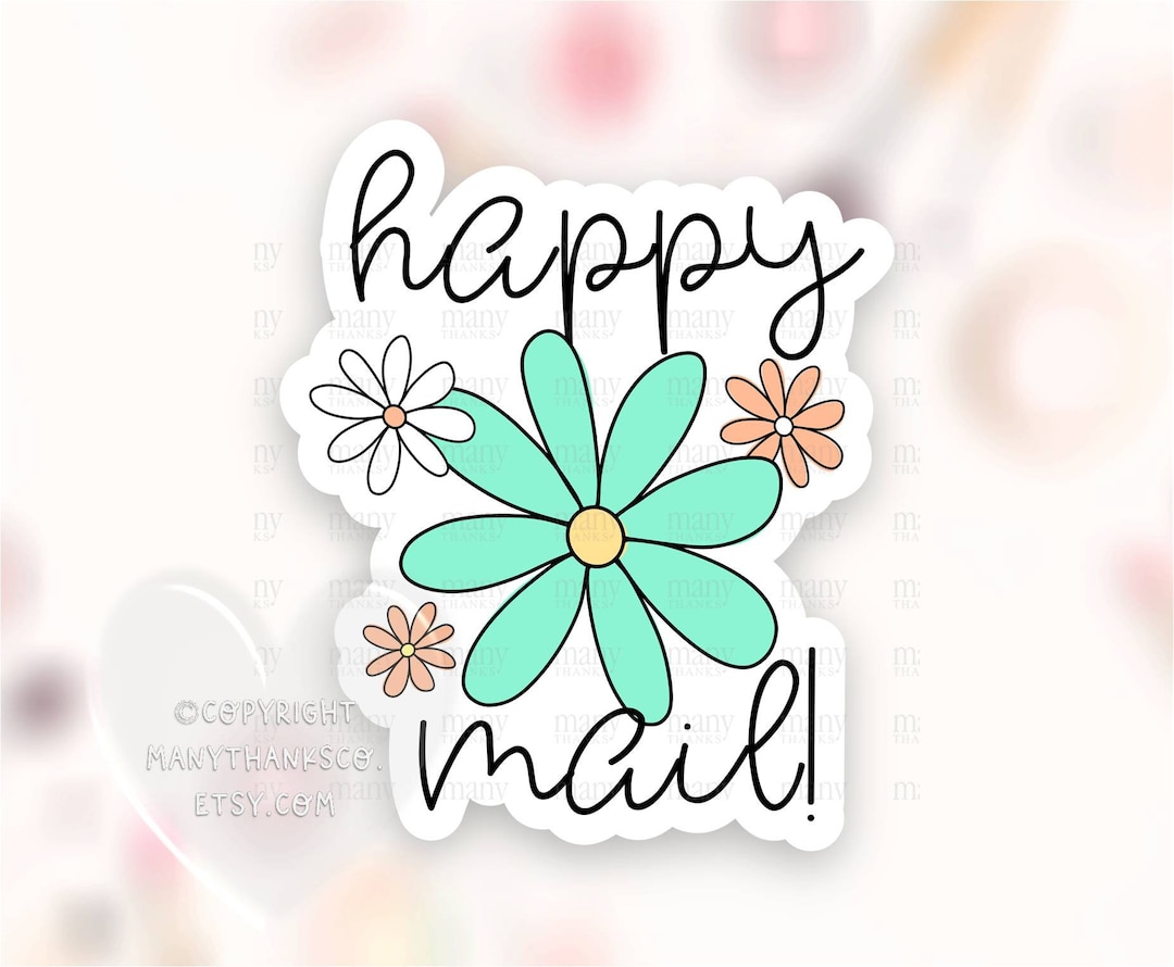 Happy Mail Sticker PNG Download, Teal Floral Small Business Labels ...