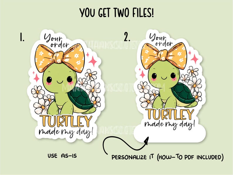 Turtle Pun Printable Sticker PNG, Cute Cartoon Tortoise Small Business ...