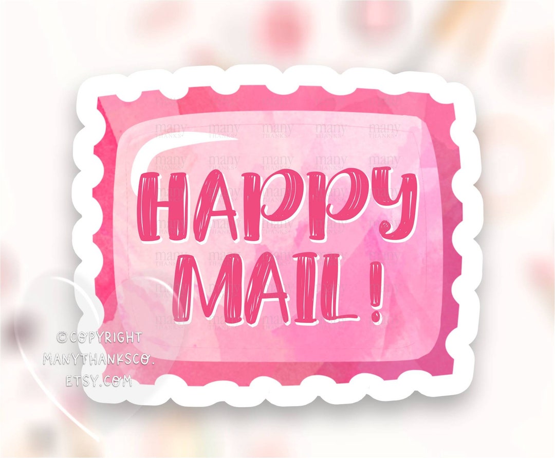 Happy Mail Sticker PNG, Pink Postage Stamp Small Business Labels, Cute ...