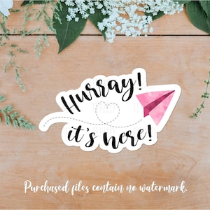 Hurray! It's Here Sticker PNG, Pink Paper Airplane for Small Business ...