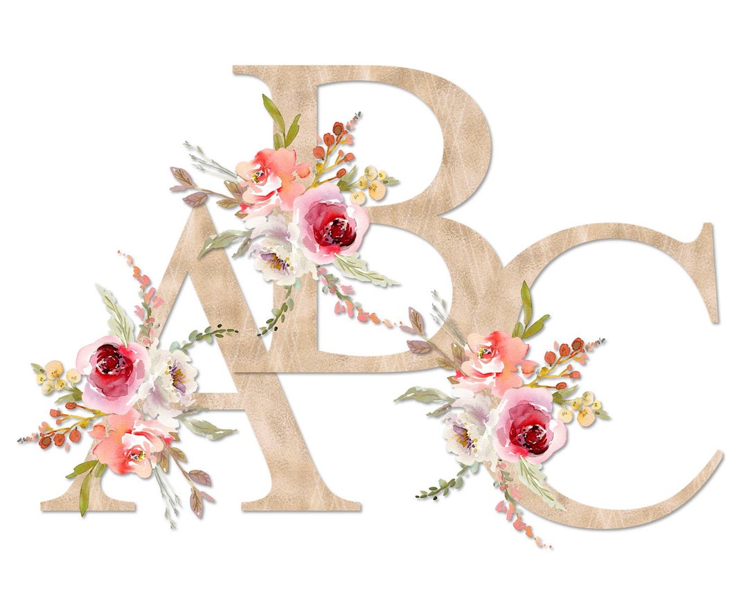 Brushed Champagne Gold Floral Alphabet Letters, Pink Floral Bouquet ...