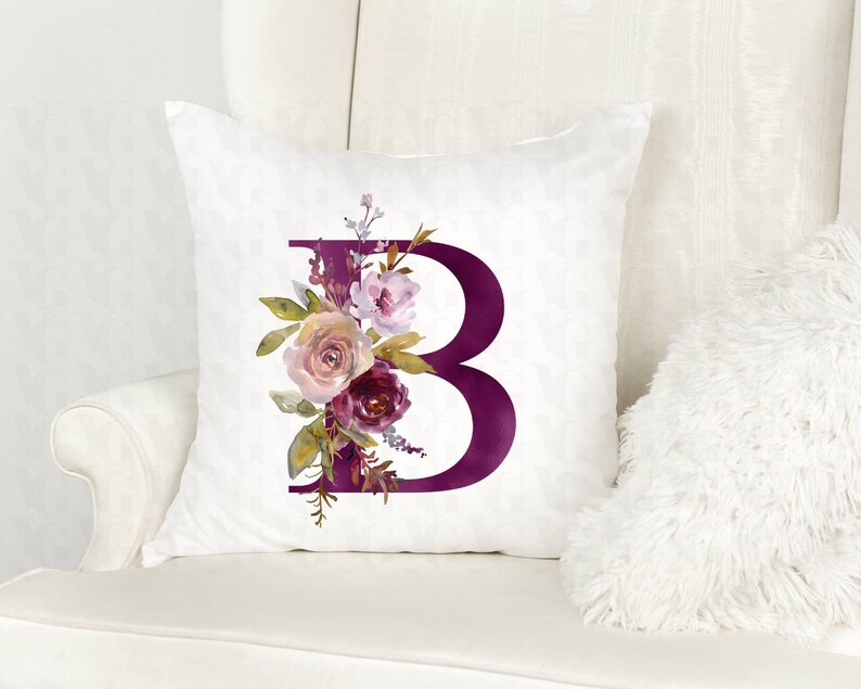 Burgundy Floral Alphabet Numbers Set, Fall Watercolor Flowers, Monogram ...