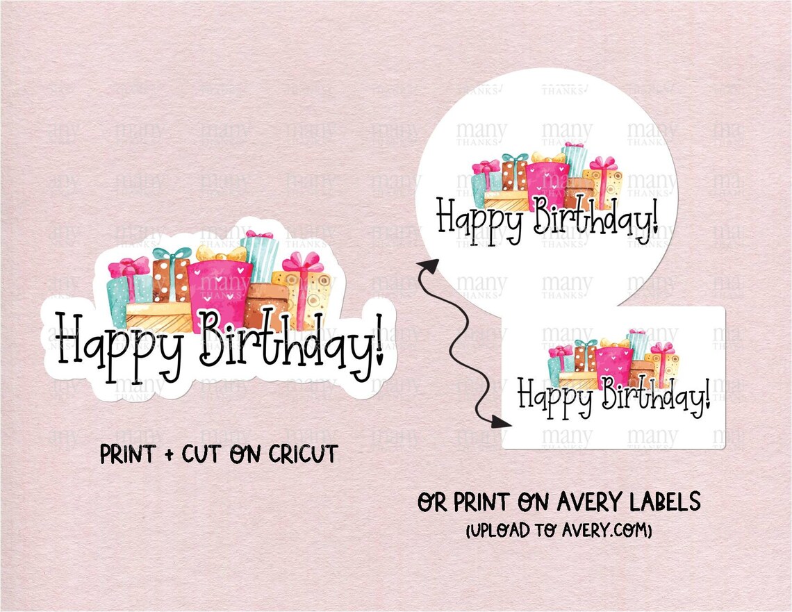 Happy Birthday Sticker PNG Cute Pink Presents Small Business | Etsy