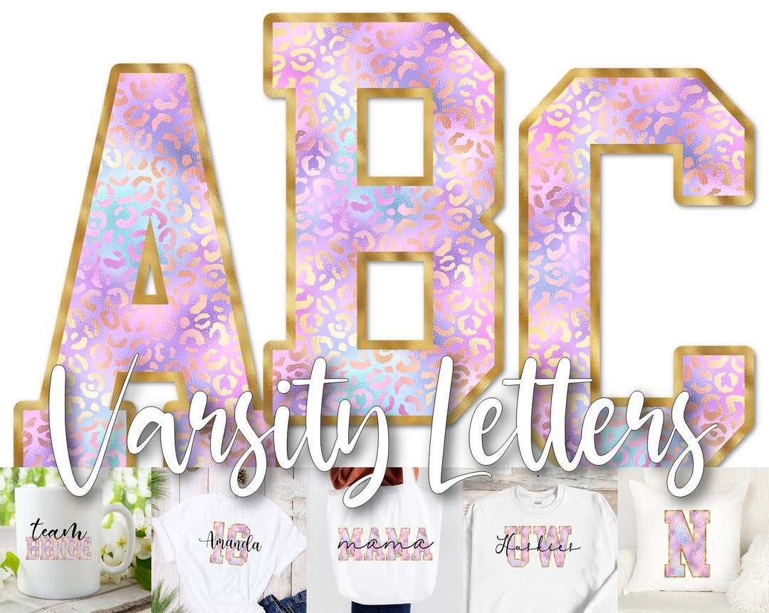 College Varsity Letters + Numbers Clipart PNG, Leopard Print Rose Gold ...