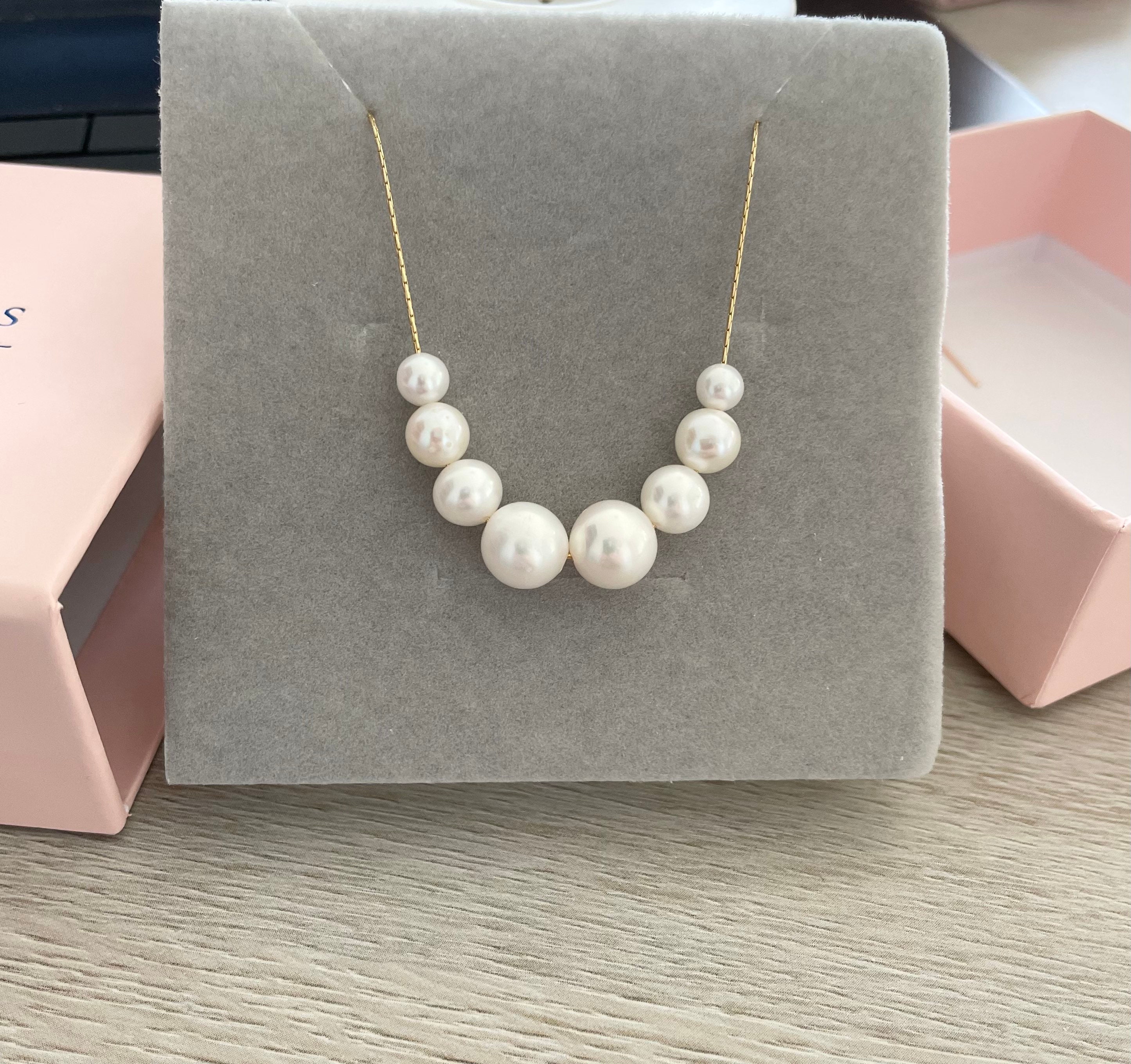 Floating 8 Pearl Necklace, 14K Gold Chain, AAA 5, 6, 7, &8mm White ...