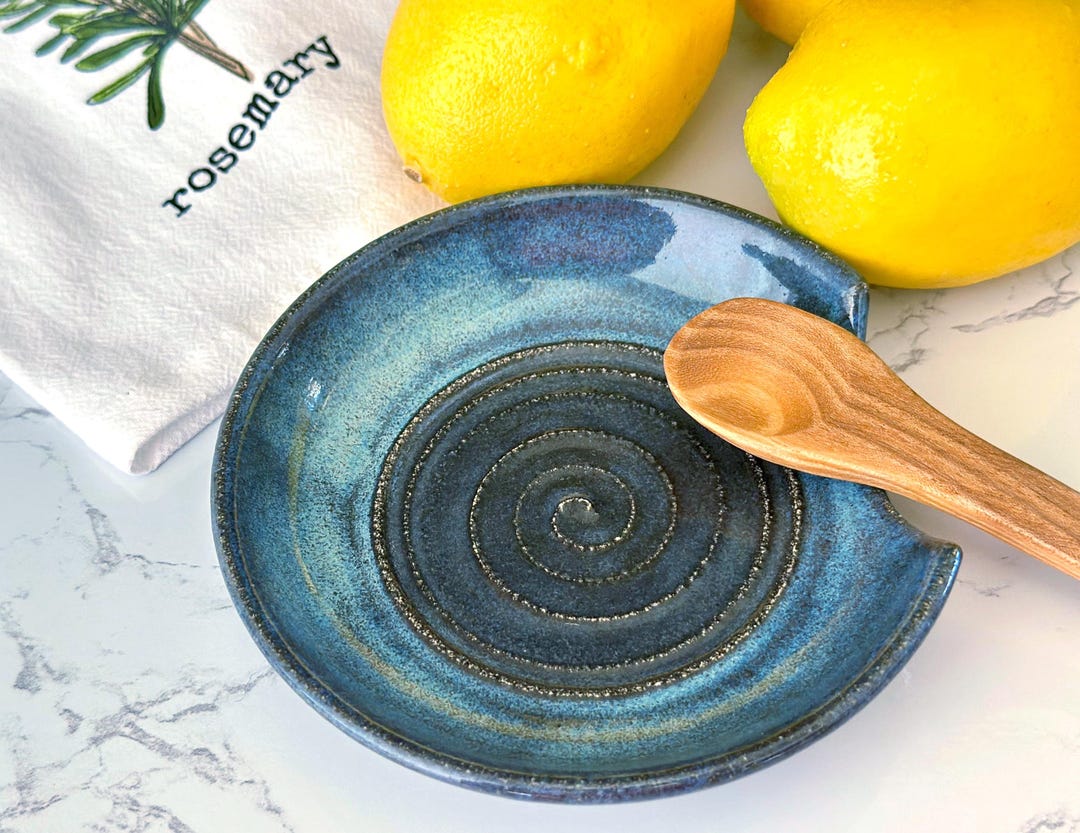 Black Leather and Denim Stoneware Spoon Rest, Wheel Thrown, Unique ...