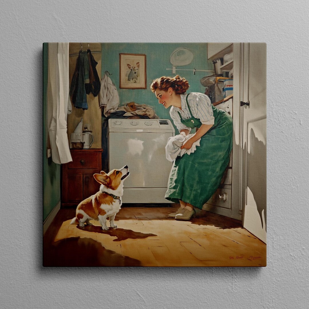 Corgi Laundry Room Canvas Art: Mid-century Dog Print - Etsy