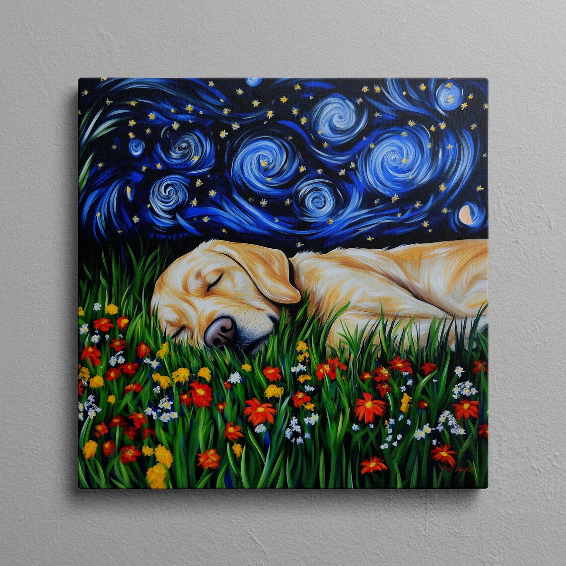 Yellow Lab Starry Night Canvas Print: Van Gogh Style Dog Art - Etsy