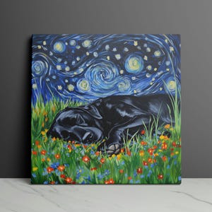 Black Lab Starry Night Canvas Print: Whimsical Dog Art - Etsy