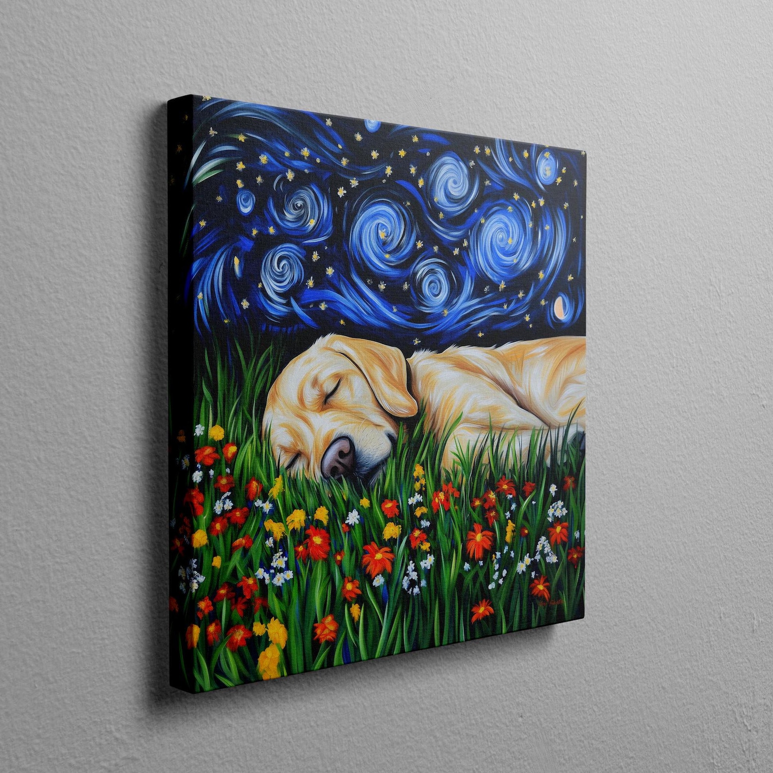 Yellow Lab Starry Night Canvas Print: Van Gogh Style Dog Art - Etsy