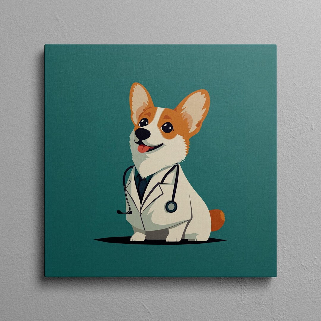 Corgi Doctor Office Decor, Cute Medical Office Art, Teal Blue Kids ...
