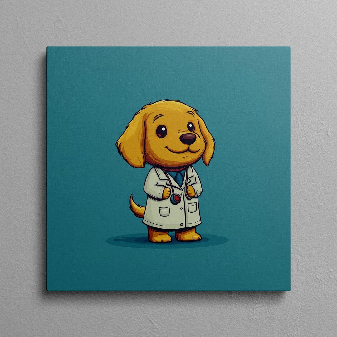 Doctors Office Dog Painting, Cute Vet Office Art, Blue Teal Dr Golden ...