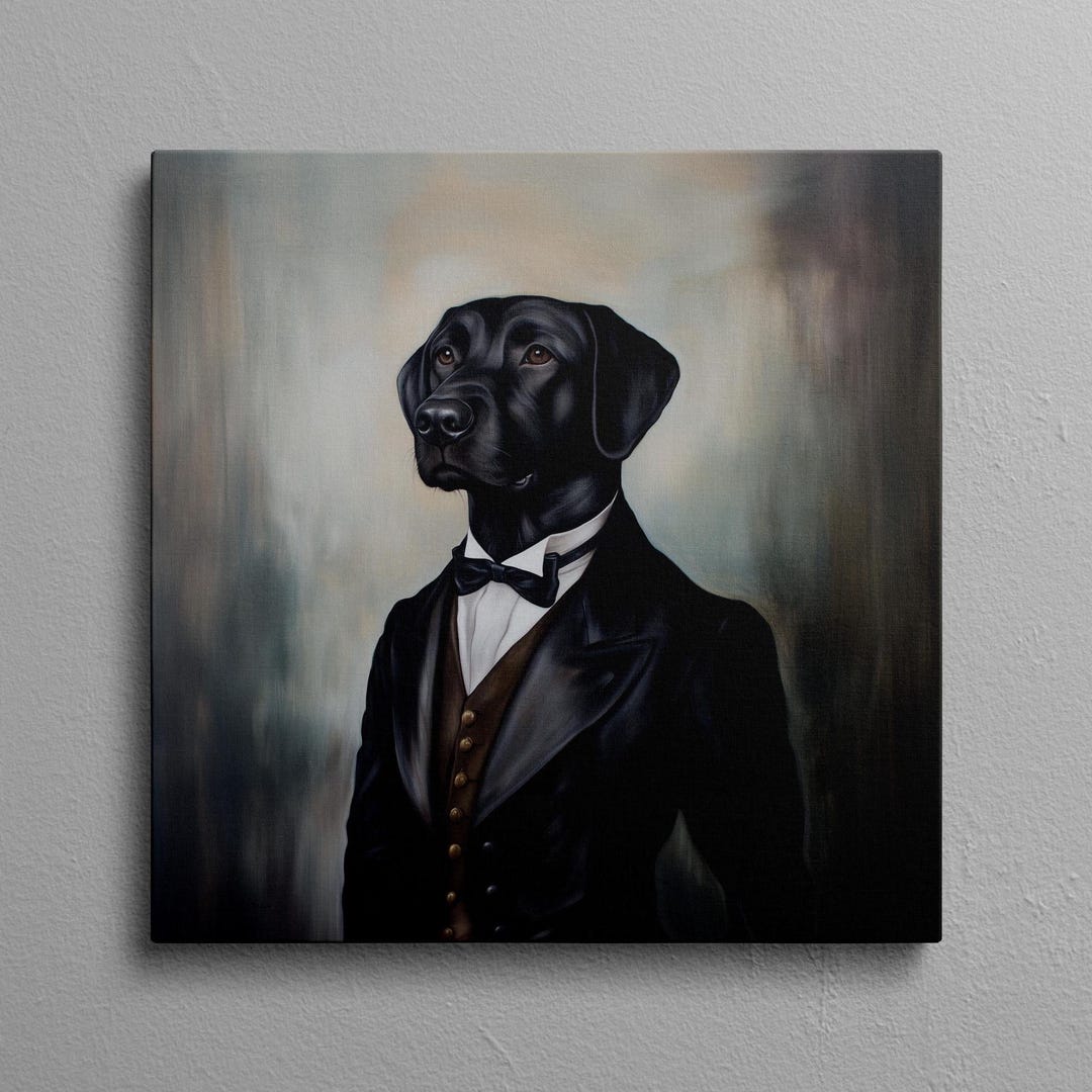 Black Lab in Tuxedo Canvas Art: Whimsical Dog Portrait - Etsy
