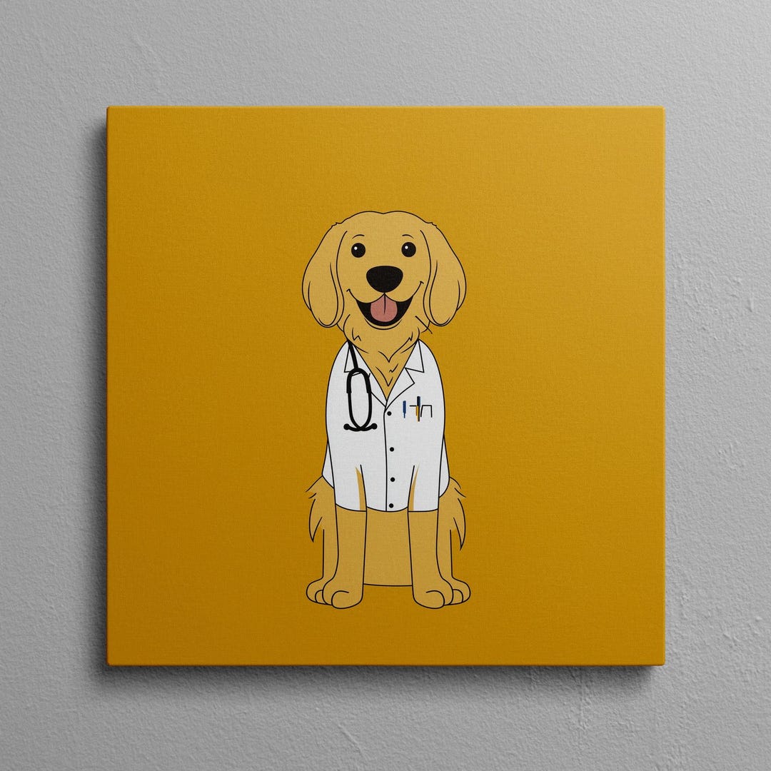 Dog Doctors Office Waiting Room Art, Cute Kids Golden Retriever Medical ...