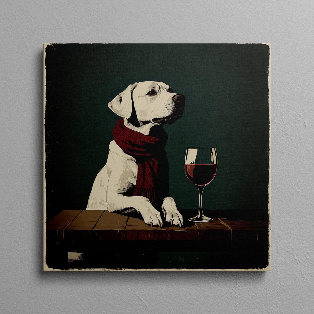 Labrador Dog With Wine Canvas Print: Vintage Bar Dog Wall Art - Etsy