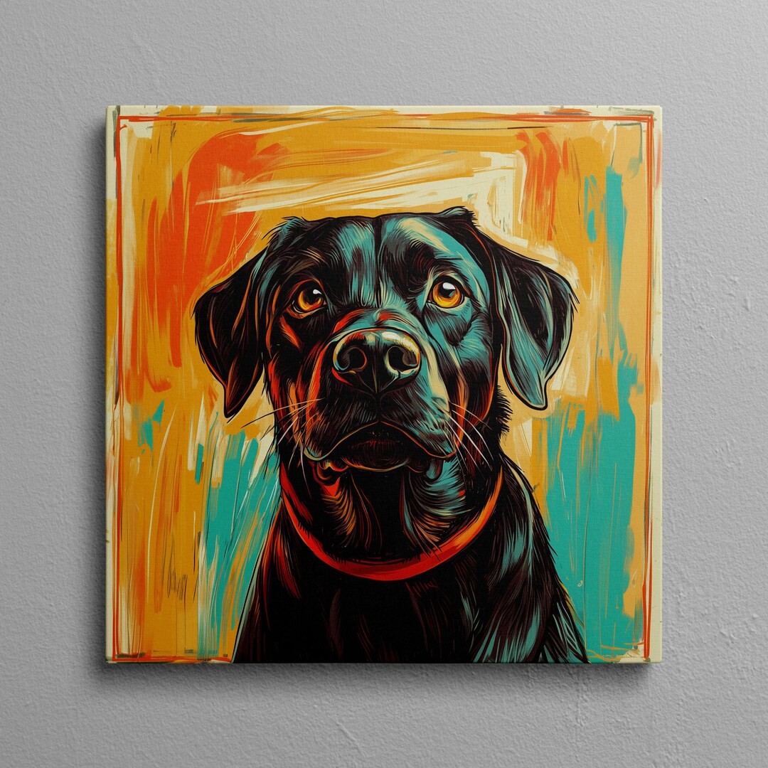 Black Labrador Canvas Print: Abstract Dog Wall Art, Orange & Teal - Etsy