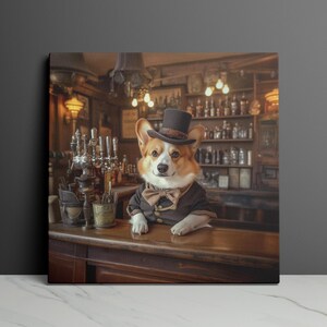 Corgi Bartender Art, Corgi Home Bar Canvas Wall Decor Print Man Cave ...