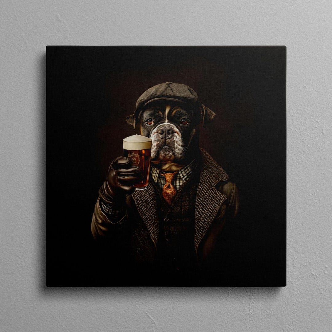 Gentleman Bulldog Canvas Print: Funny Pub Dog Portrait Bar Decor - Etsy