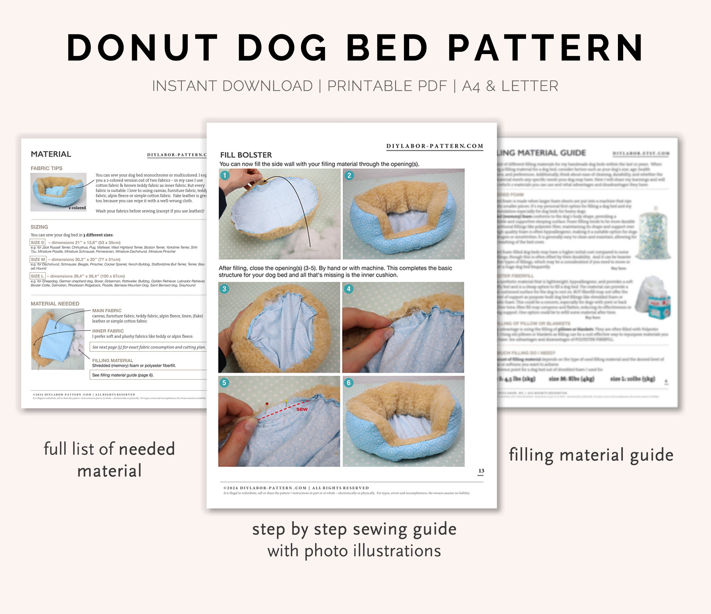 Donut Dog Bed Sewing Pattern | for Small to Large Dogs or Cat | Round ...