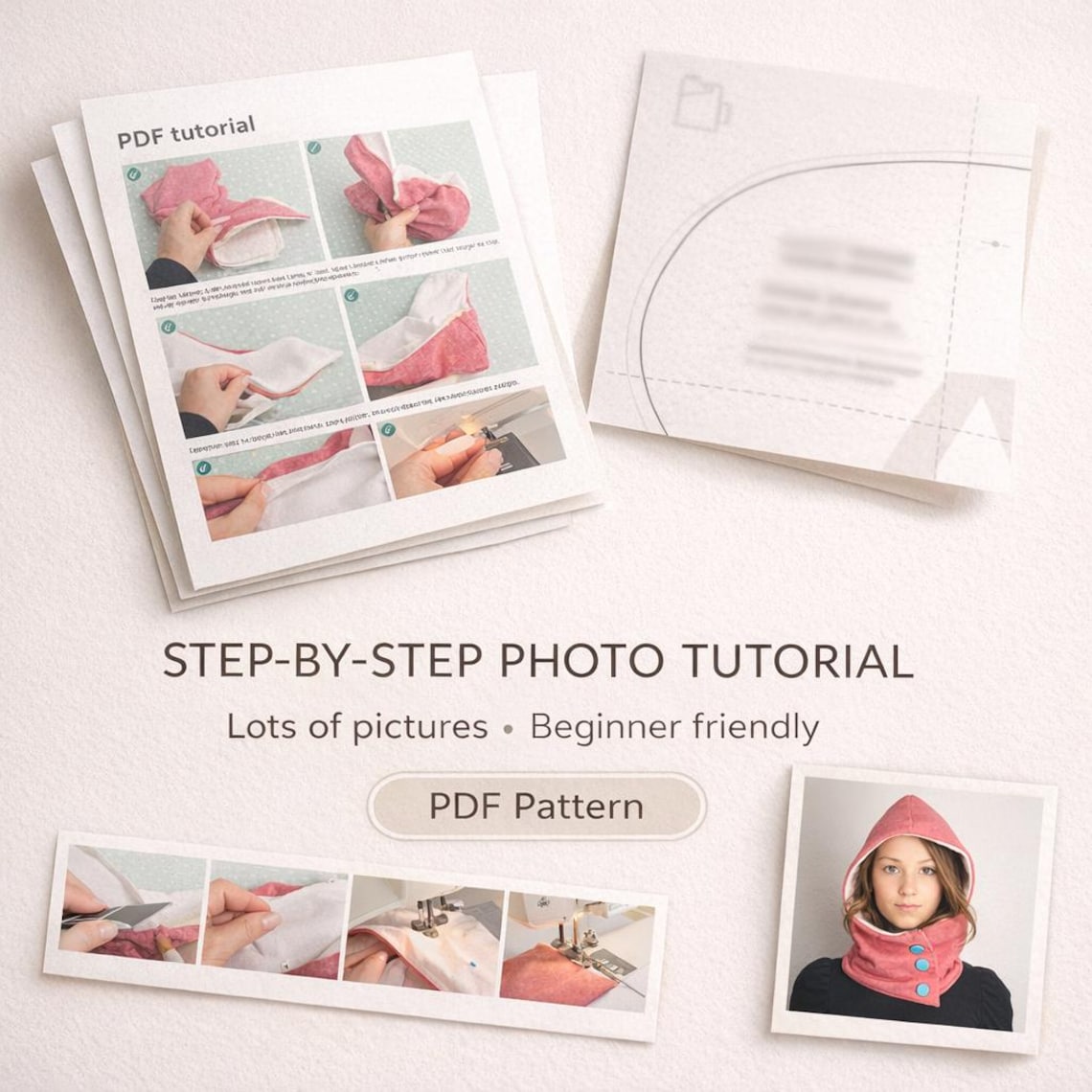 Balaclava Hooded Scarf Sewing Pattern PDF | Winter Snood Tutorial ...