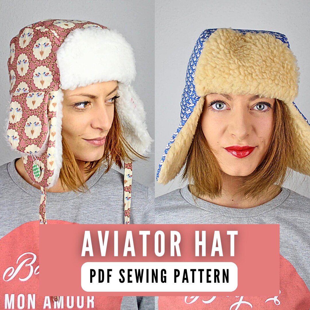 Aviator Hat Sewing Pattern PDF | Adult Pilot Cap Tutorial | Winter ...