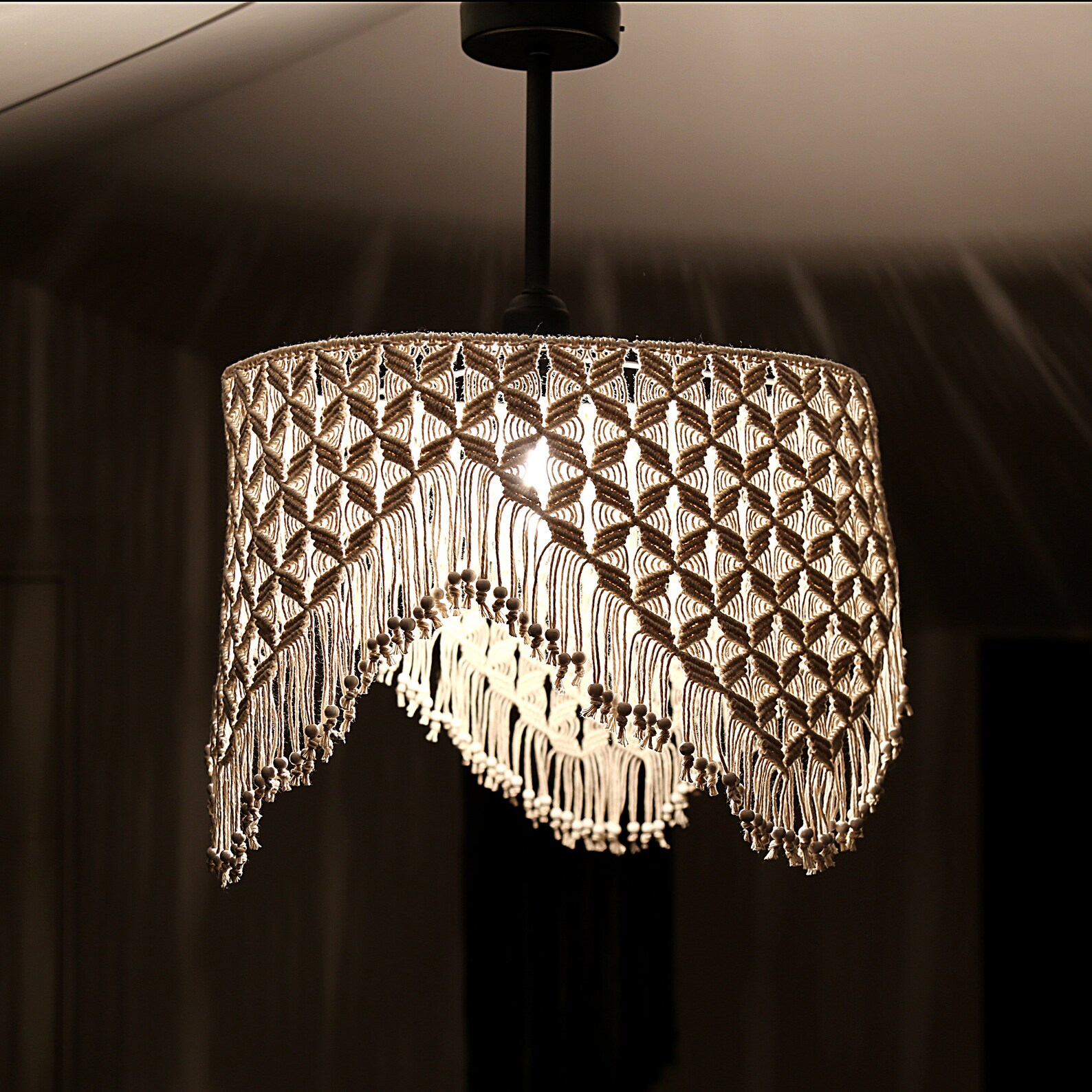Macrame Chandelier, Pendant Lighting, Mood Light, Modern Macrame Light ...