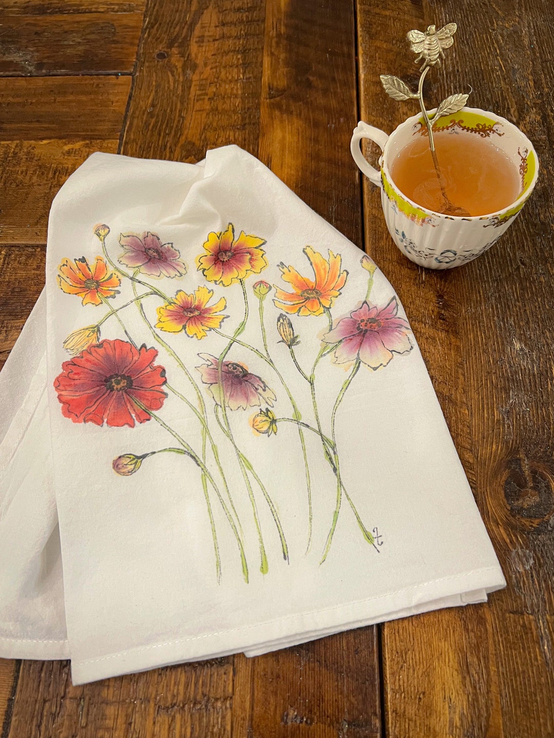 Hand Painted Tea Towels / Wildflower / Housewarming / Wedding Shower ...