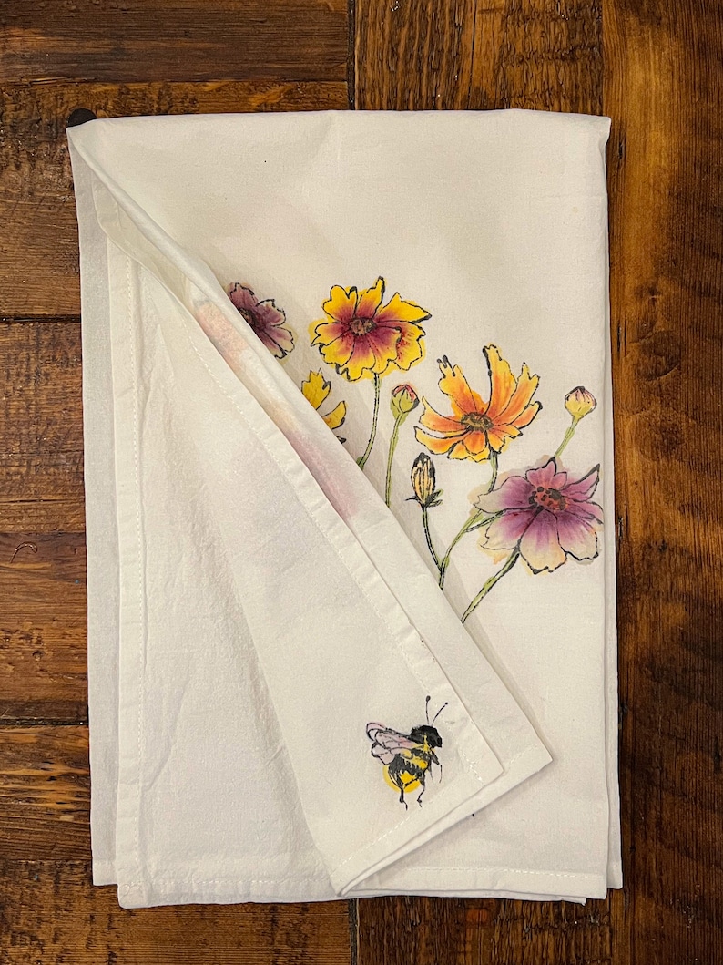 Hand Painted Tea Towels / Wildflower / Housewarming / Wedding Shower ...