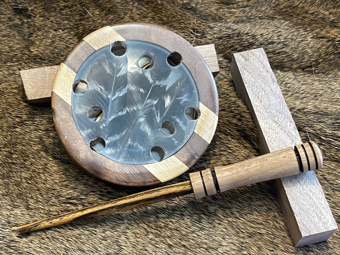 Walnut & Hickory Turkey Pot Call With Turkey Feather Cast Into the ...