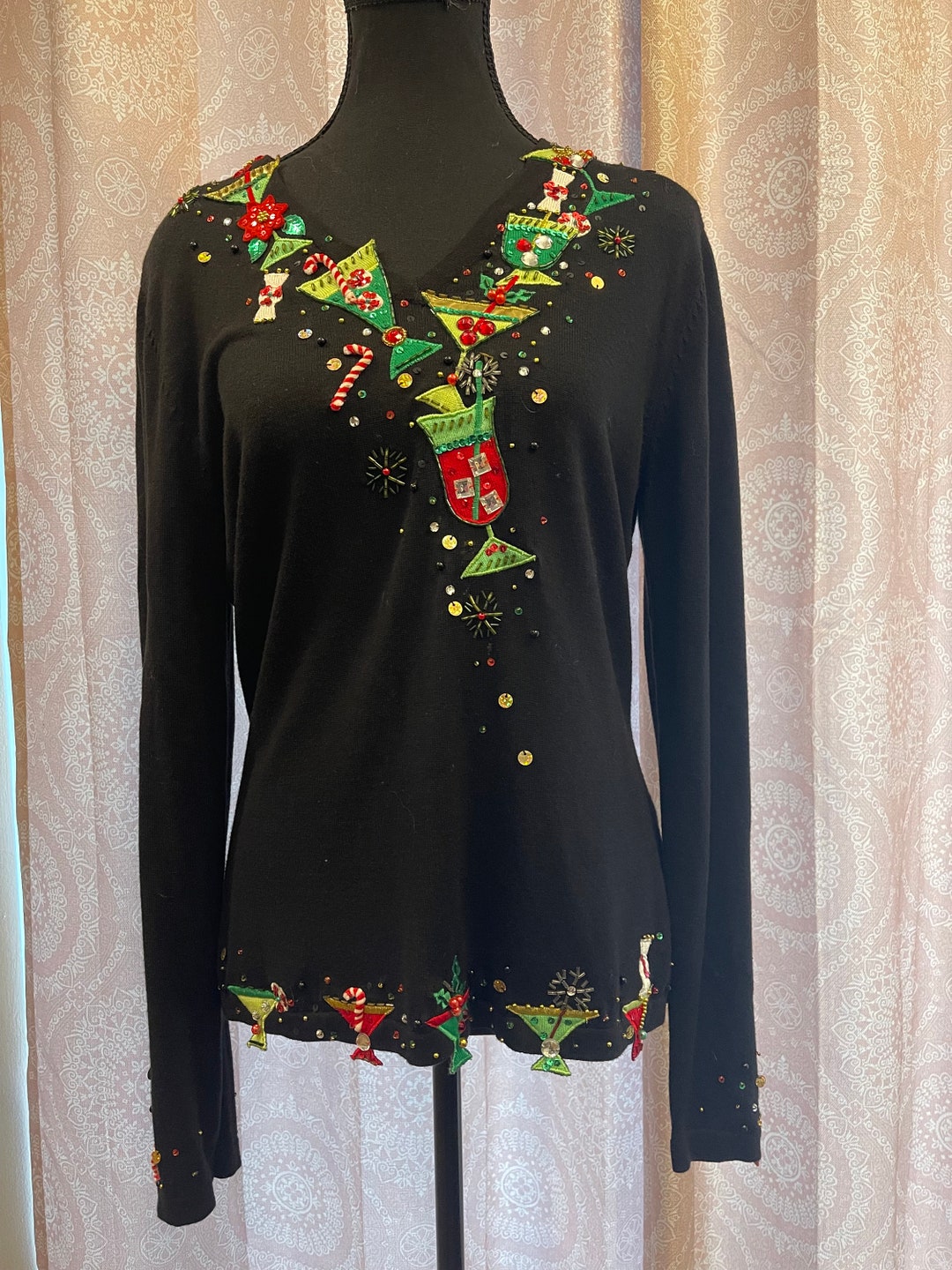Vintage Christmas Cocktail Sweater - Etsy
