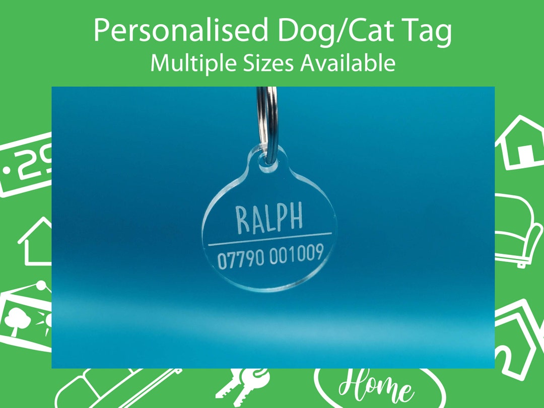 Premium Personalised Dog Tag - Transparent Acrylic Engraved Dog, Cat ...