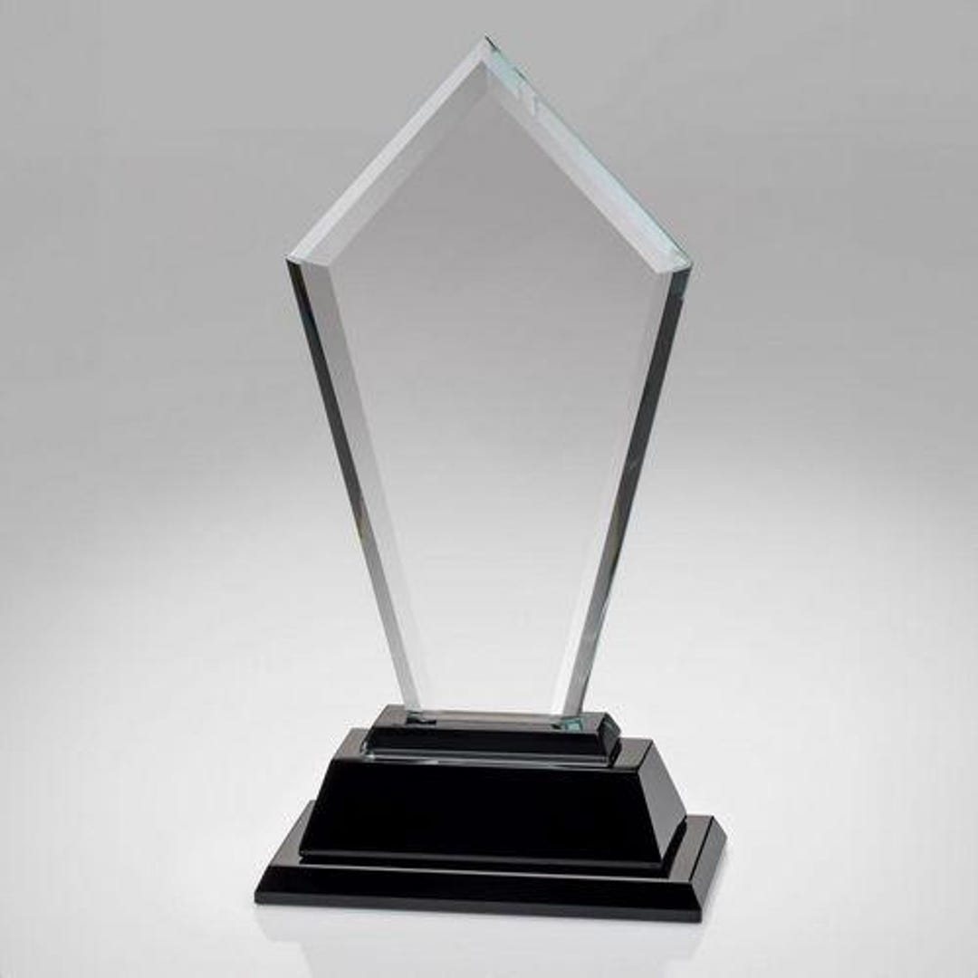 Clear Glass Tall Arrow Plaque on Black Base (12mm Thick ...