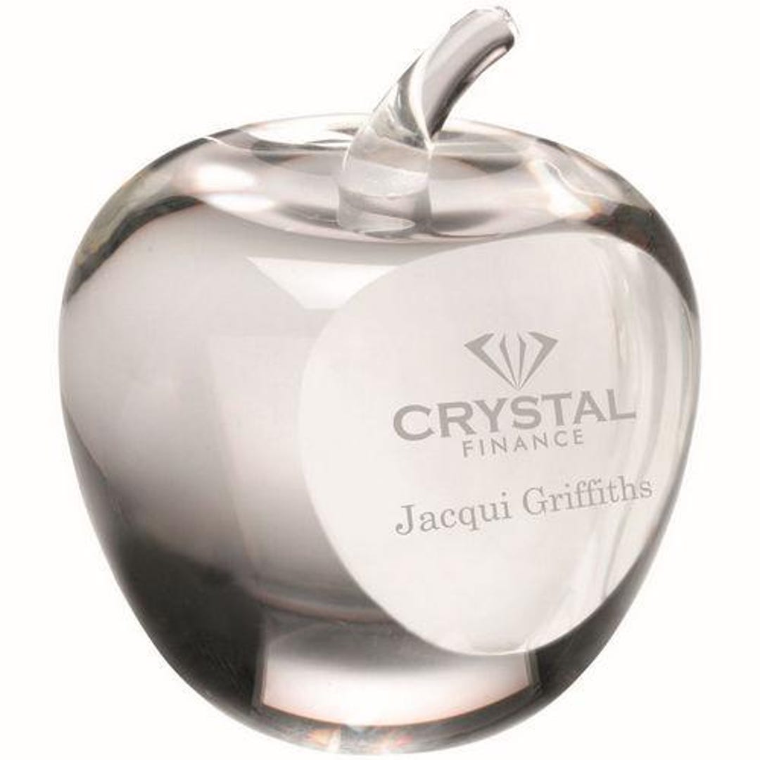 Clear Glass Apple Paperweight With Presentation Case - Personalisable ...