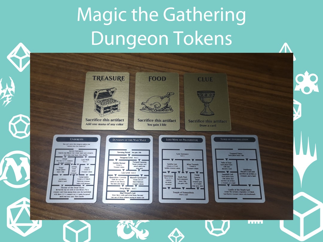 Mtg Dungeon Tokens - 4 Dungeons and 3 Treasure Counters - Gold and ...