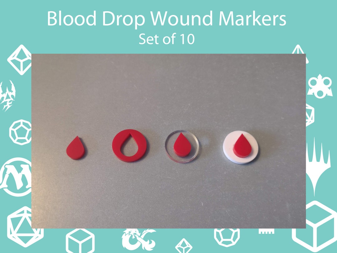 20mm Life Tokens or Wound Tokens - Choice of Blood Drop Design - Set of ...