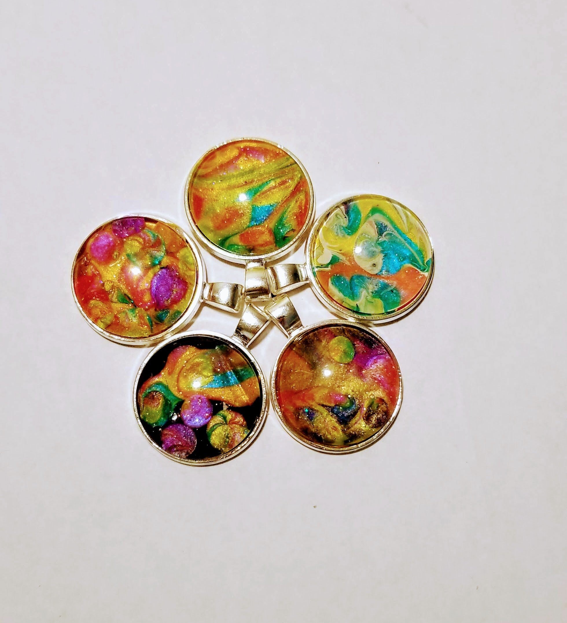 Paint Pour Circle Necklace Pendant Lisa Frank Sticker | Etsy