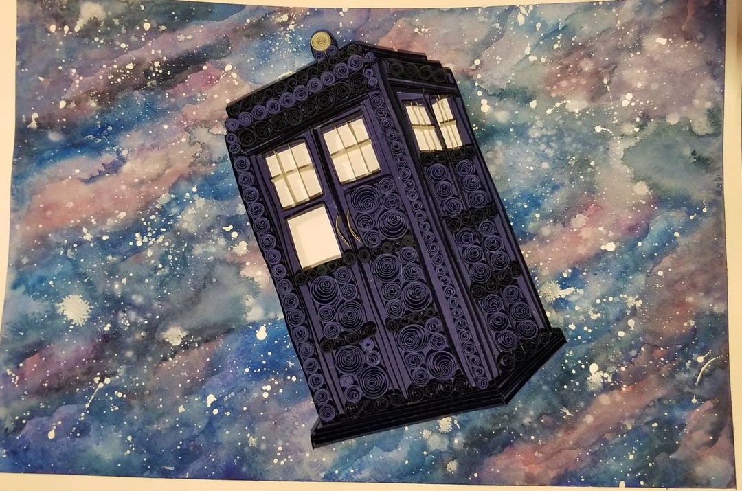 Quilled Wall Art Flying Tardis 8 x 10 en art encadré, Aquarelle Galaxy ...