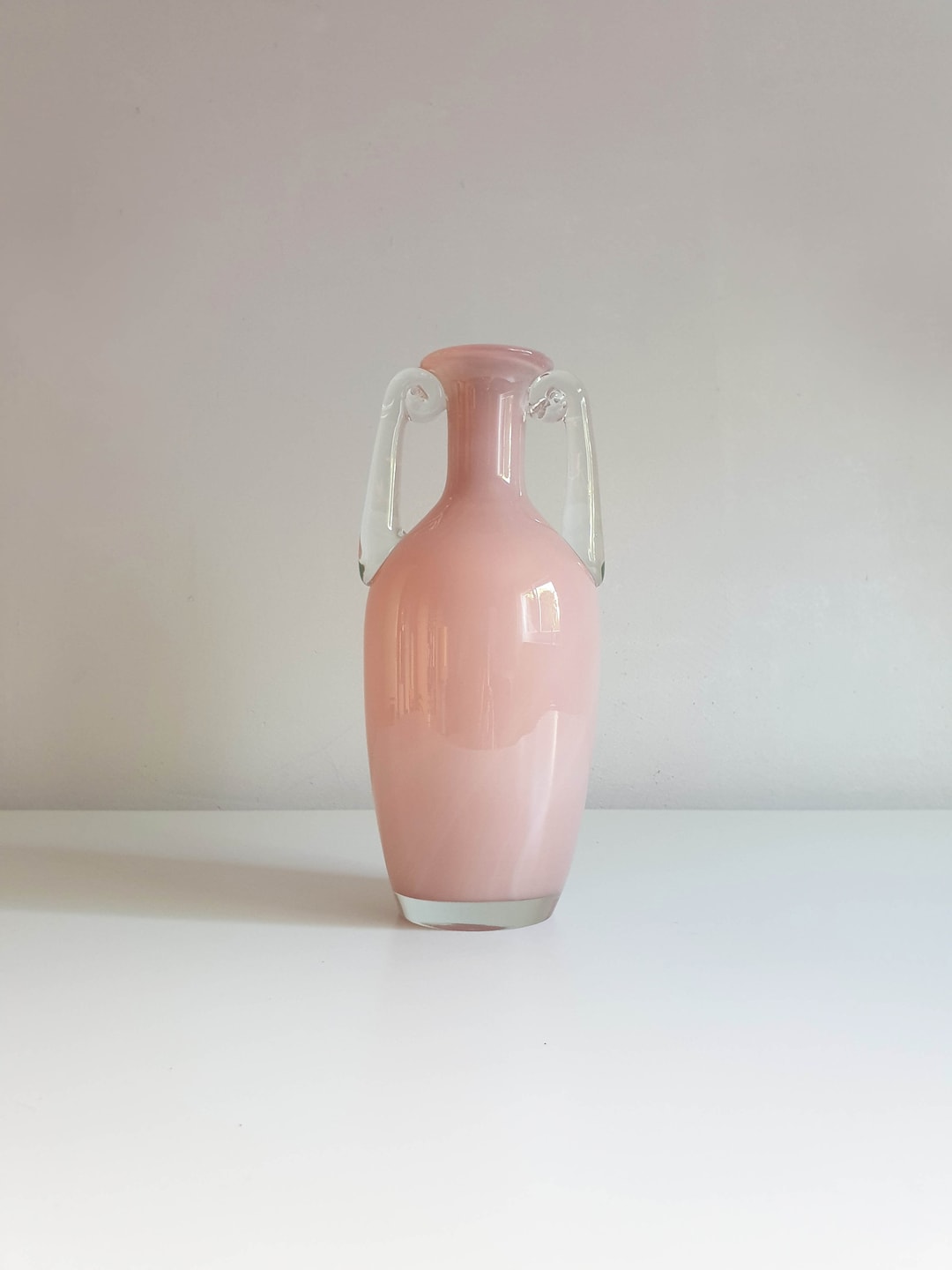Modernist Pink Glass Vase Double Handle With See-through - Etsy