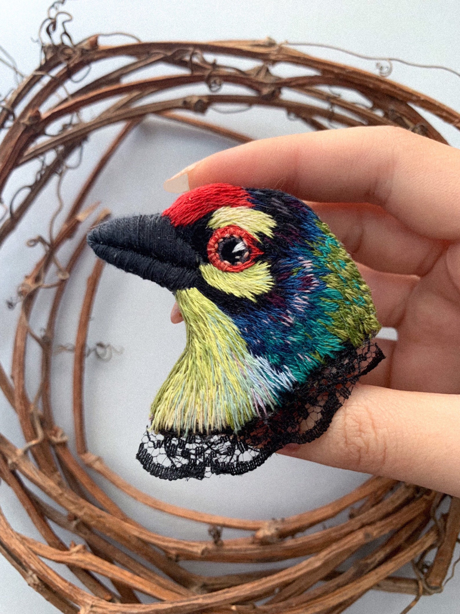 Bird Hand Embroidery Brooch Bird Pin Coppersmith Barbet - Etsy